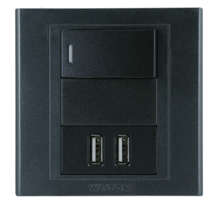 E4USBS16 Metallic Black (2 USB Charger with Switch)